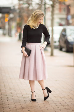 Classically Feminine in Romwe Champagne High Waist Pleated Flare Skirt ...