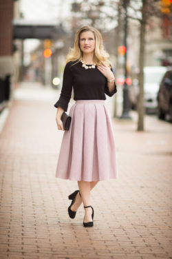 Classically Feminine in Romwe Champagne High Waist Pleated Flare Skirt ...